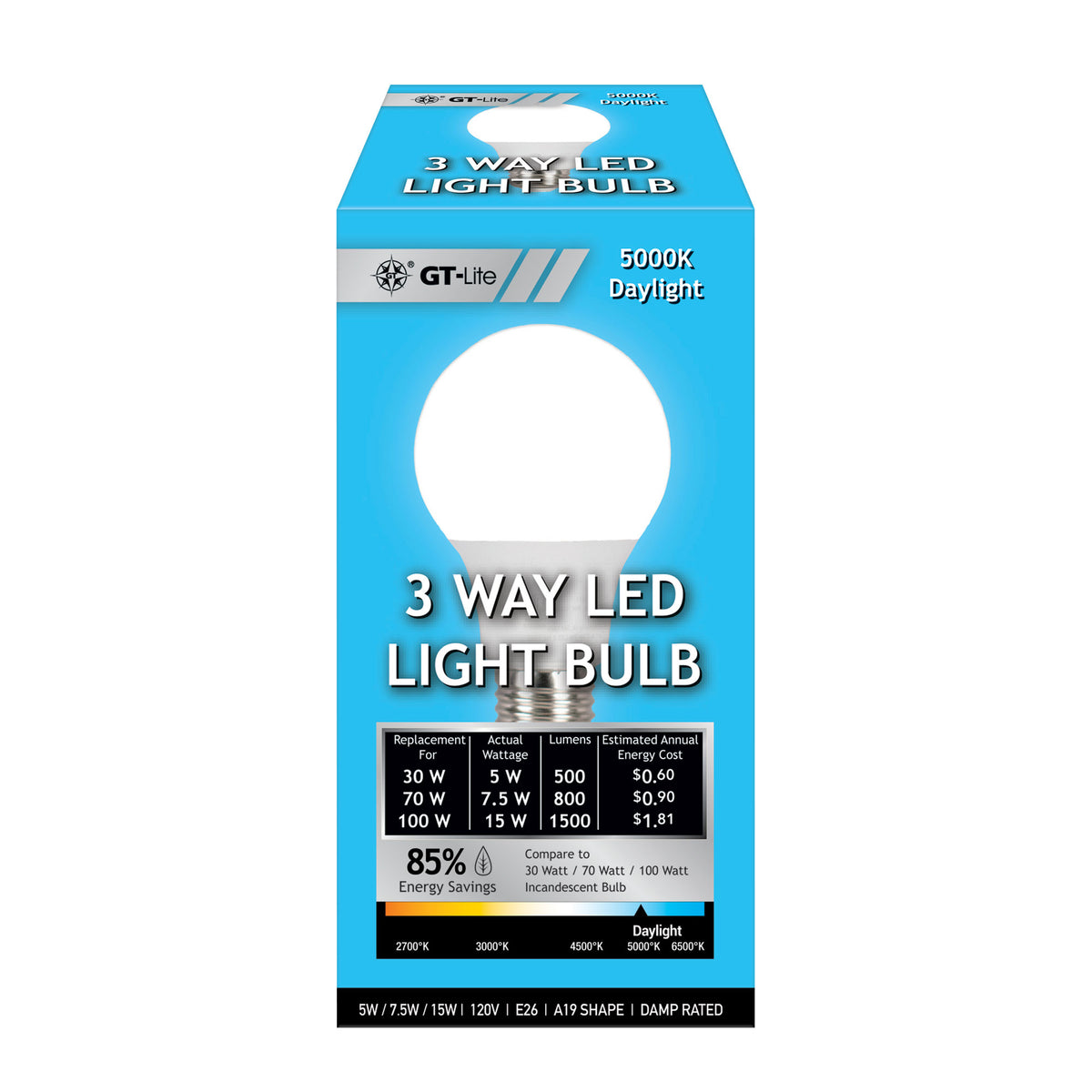1500 Lumen LED A19 3-Way Bulb, 30/70/100-Watt Equivalent E26