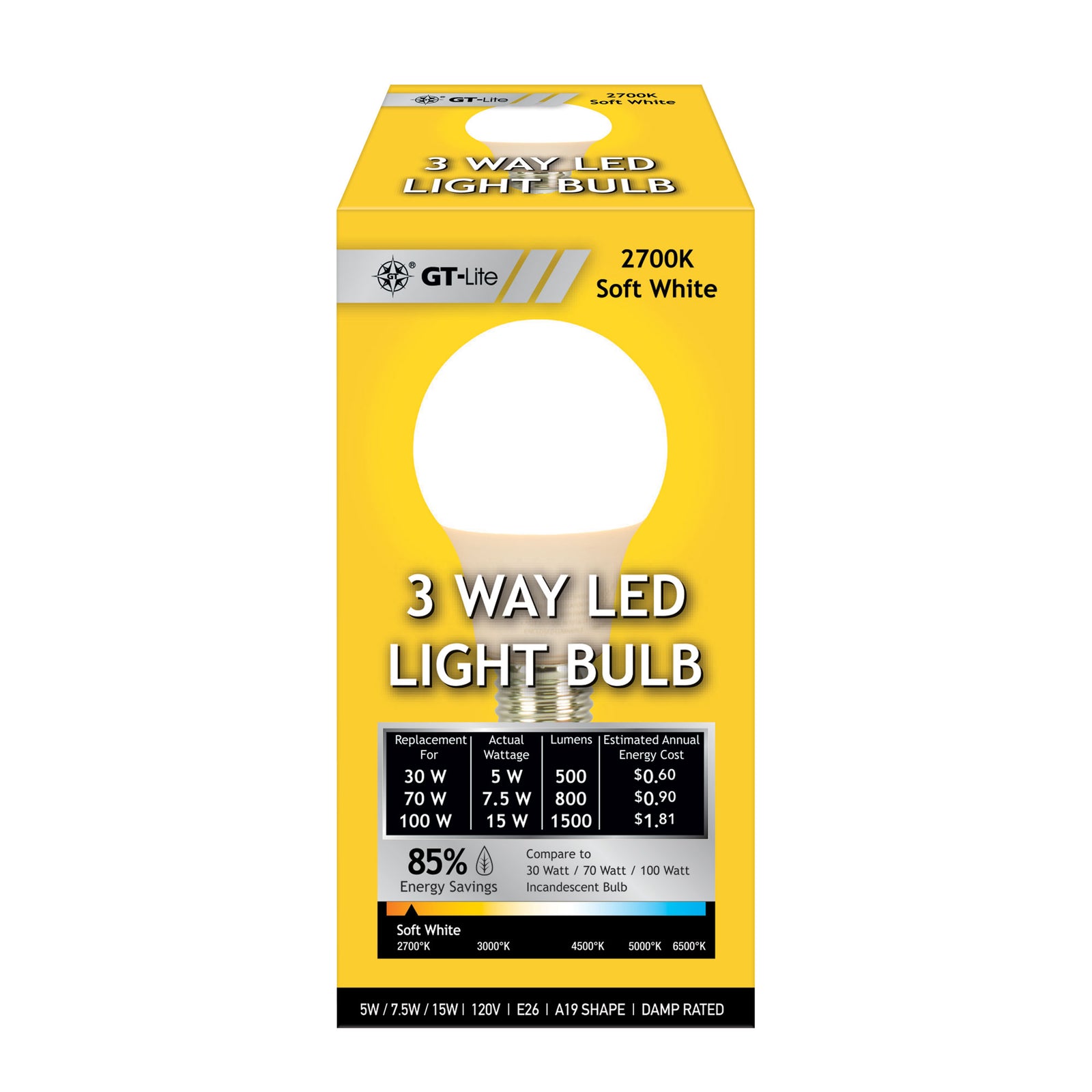 1500 Lumen LED A19 3-Way Bulb, 30/70/100-Watt Equivalent E26
