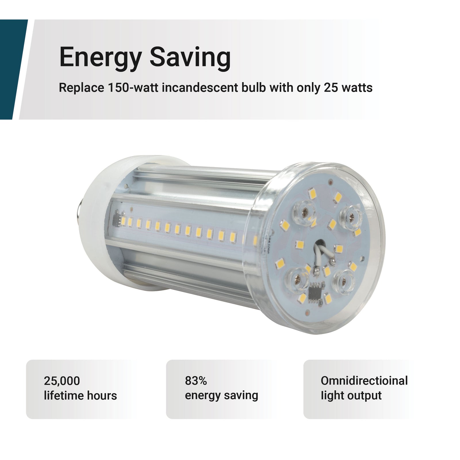 2500 Lumen LED Corn Cob Light Bulb 25W E26 5000K CCT