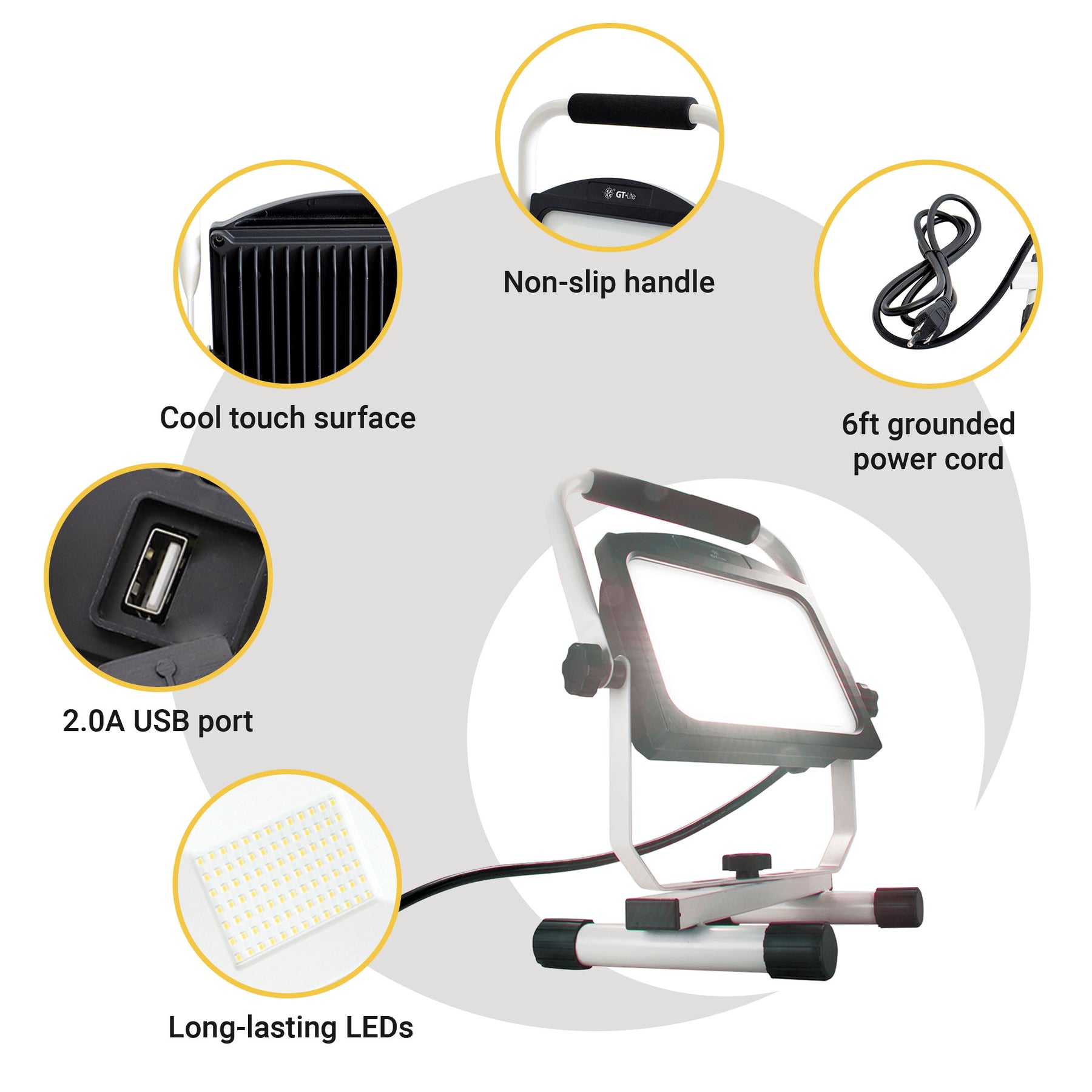 Corded LED Work Light with USB 5000 Lumen 50W