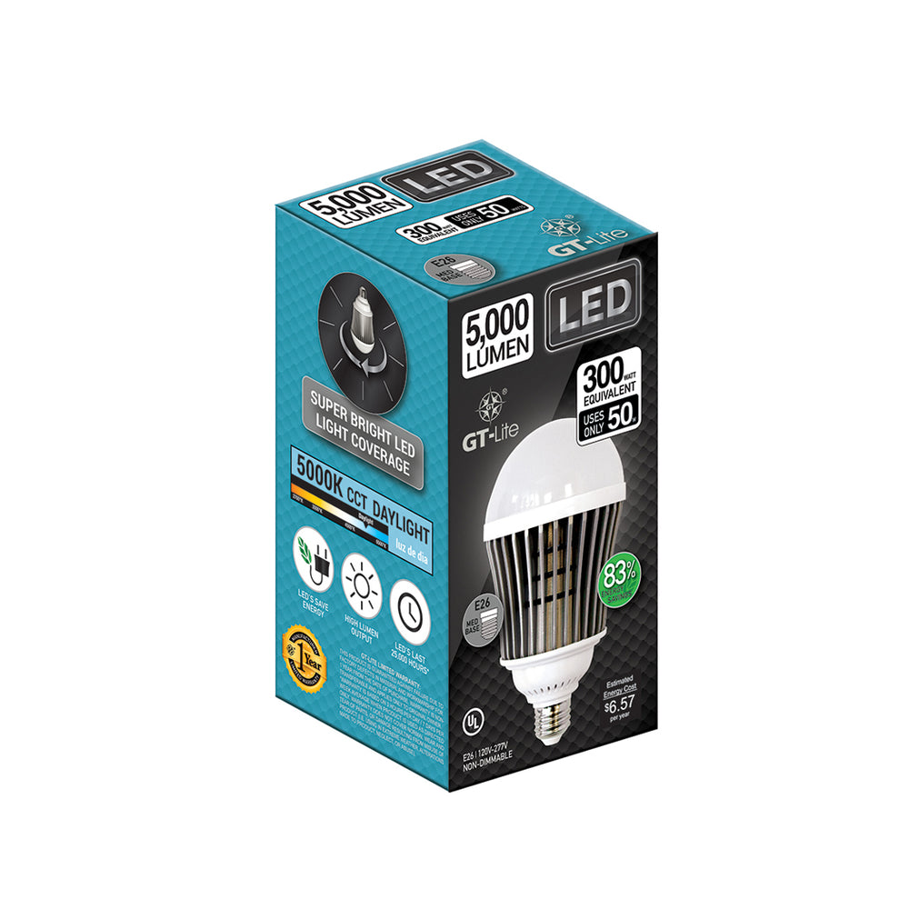 LED A-line Bulb 50W 5000 Lumen E26 5000K CCT