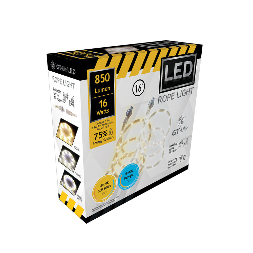 16ft Linkable LED Rope Light 850 Lumen 16W Indoor and Outdoor 250 Lumen ...